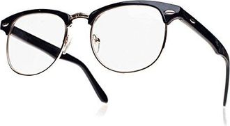 morefaz Lunettes unisexe (femme et homme) rétro vintage, verre transparent - Noir - Medium