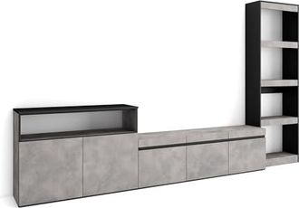 Skraut Home | Wohnwand Wohnzimmer | Wohnzimmerm&ouml;bel, M&ouml;belset | 310x186x35cm | F&uuml;r TV-Ger&auml;te bis zu 65 | Wohnzimmer M&ouml;bel | Moderner Stil | Zement