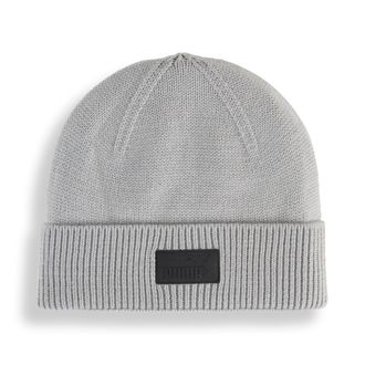 Puma Essentials Elevated Rubber Patch Beanie, Accessoires, Grau, OSFA