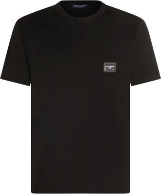 Dolce & Gabbana Homme, Tops, Noir, Taille: M T-shirt placca logo
