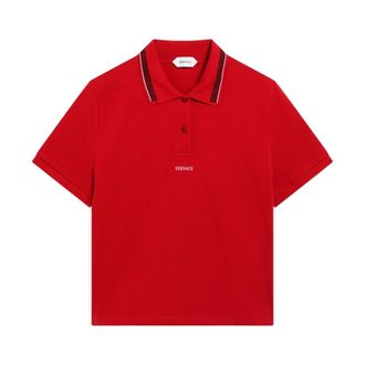 Versace Femme, Tops, Rouge, Taille: 42 FR Polo en piqu&eacute; de coton Greca