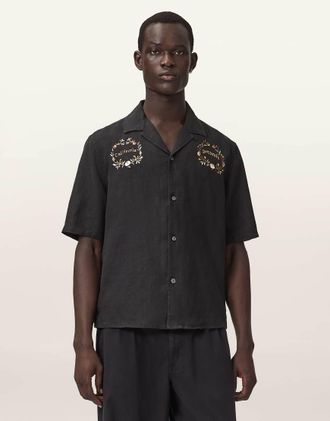AllSaints Klavicle - Chemise &agrave; manches courtes - Noir de jais