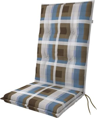 Doppler Hochlehner-Auflage 119x48x6 cm - Weiches Gartenstuhl-Polster mit Bindebändern | Design Blau | Bequeme Sitzauflage für Balkon, Terrasse & Garten
