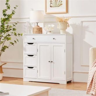 Yaheetech Yaheetech - Meuble Rangement Salle de Bain, 4 Tiroirs 1 Placard avec 1 Plateau R&eacute;glable, 81 cm &times; 30 cm &times; 81,5 cm, Armoire Rangement Salon Entr&eacute;e