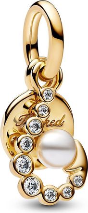 Pandora Pandora Moments Sonnenaufgang Medaillon Charm aus 14 Karat Vergoldetem Sterling Silber mit Zirkonia und Kunstperle, Kompatibel Me und Moments Anhänger