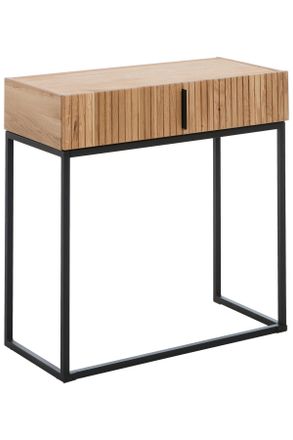 Linea Natura Konsolentisch, Schwarz, Eiche, Metall, Eiche, massiv, 1 Schubladen, rechteckig, w&uuml;rfelf&ouml;rmig, 38x80x80 cm, Stauraum, einfacher Aufbau, Wohnzimmer, Woh