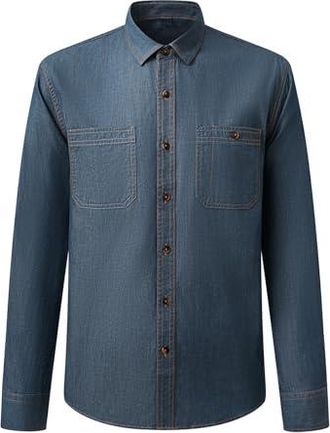 AlltheMen Chemise en Denim Homme Boutonn&eacute;e Slim Fit Veste en Jean Double Poches Comfort Iconic Shirt Pur Coton Bleu fonc&eacute; M