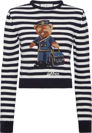 Philipp Plein Femme, Pulls, Bleu, Taille: 36 FR Pull Ray&eacute; Col Rond Teddy Doorman