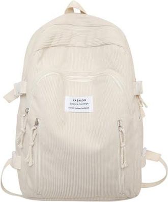 Generic Sac à dos décontracté en velours côtelé pour étudiant Sac à bandoulière Sac à dos Valise pour voyage, blanc, taille unique