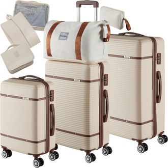 TecTake 13-TLG. Koffer Set mit Reisetasche, Koffer & Trolleys, Reisekoffer mit Rollen, Kofferset mit 3X Koffer groß und Tasche, Hartschalenkoffer mit TSA Schl