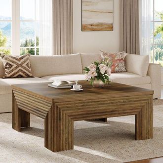 Tribesigns Tribesigns Table Basse Carr&eacute;e pour Salon, 100 x 100 x 45 cm, Table de Salon Bois, Table dappoint Farmhouse en MDF avec Pieds en Bois Robustes, Marron