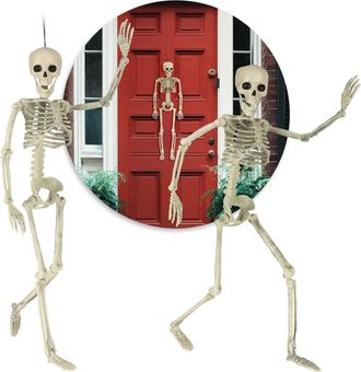 Com-Four 2X 60cm Deko Skelett für Halloween - XL-Skelett aus Kunststoff zum Aufhängen und Aufstellen - Skelett mit beweglichen Gelenken - hoher Grusel-Faktor f