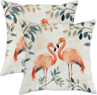 Generic Herbstflamingos Kissenh&uuml;lle Weich Kissenbezug Quadratische Sofakissenbezug F&uuml;r Balkon Sofa Schlafzimmer 45X45Cm 2Er Set