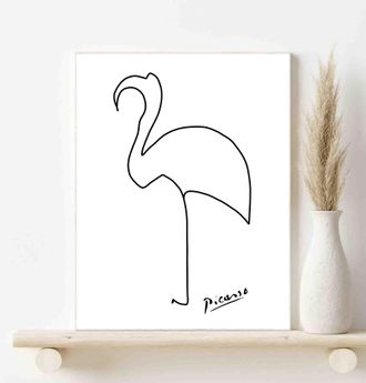 Generic Wandkunst-Dekoration, Picasso gezeichnete Linien, Zeichnung, Leinwand, Poster, ungerahmt, Gr&ouml;&szlig;e 20 x 30 cm (Picasso-Flamingo-Kunstdruck, Flamingo-Lini