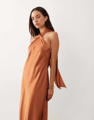 Ralph Lauren Maxikleid mit Neckholder in Burnt Orange-ROT