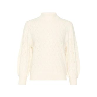 Kaffe Pull en Tricot Doux avec Manches &frac34; - Femme - Pulls - Beige - Taille: 44 FR