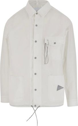 And Wander Homme, Vestes, Blanc, Taille: XL Veste Chemise en Coton Cordura Rip