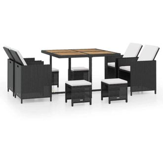 vidaXL 9-tlg. Garten-Essgruppe Poly Rattan Akazienholz Schwarz Vidaxl