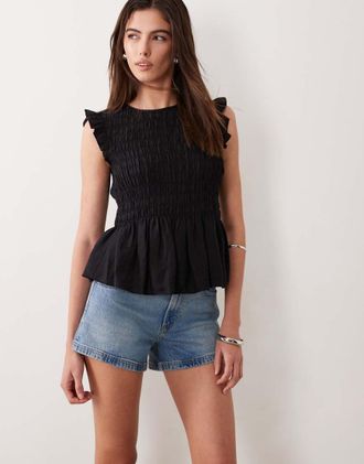 Abercrombie & Fitch Curve Love - Locker geschnittene Dad-Jeansshorts im 90er-Stil in Hellblau mit hohem Bund