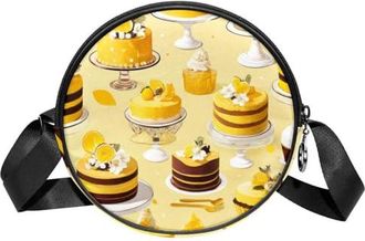 Generic Petit sac &agrave; bandouli&egrave;re circulaire pour femme, petit sac &agrave; bandouli&egrave;re avec fermeture &eacute;clair, bretelles r&eacute;glables, sac &agrave; main rond d&eacute;contract&eacute; pour fe