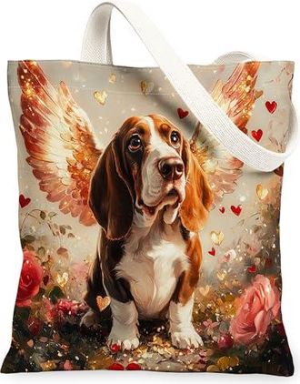 Generic Basset Hound Sac fourre-tout en toile pour le shopping 33 x 38 cm, sac d&eacute;picerie r&eacute;utilisable pour femme, animal de compagnie, peinture, d&eacute;coration ca