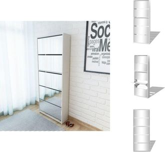 vidaXL Vidaxl - Schuhschrank mit 5 Fächern Spiegel Weiß 63×17×169,5 cm - Spiegel-Schuhschrank - Schuhschrank Weiß - Wandmontage - Schuhregal
