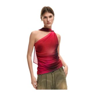 Desigual Femme, Tops, Rouge, Taille: 36 FR Top Asym&eacute;trique Sans Manches
