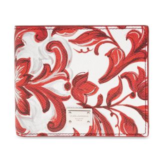 Dolce & Gabbana Homme, Accessoires, Rouge, Taille: ONE Size Portefeuille en cuir de veau &agrave; imprim&eacute; Majolica
