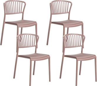 Beliani Lot de 4 Chaises de Salle &agrave; Manger Minimaliste en Plastique Int&eacute;rieur Ext&eacute;rieur Empilables Marron Gela