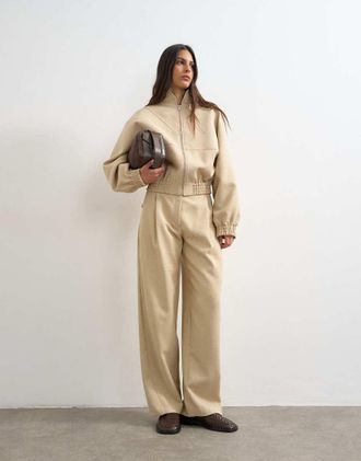Topshop Pantalon slim densemble &agrave; coutures torsad&eacute;es - Sable-Neutral