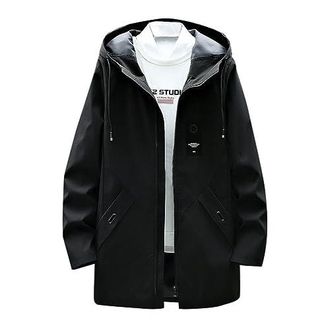 Generic Manteau Homme Hiver Chaud,Veste Trench Hommes Slim Fit Performance Coupe-Vent Longue D&eacute;contract&eacute;e &Eacute;l&eacute;gante Sans Collet Moderne (Black, XXL)