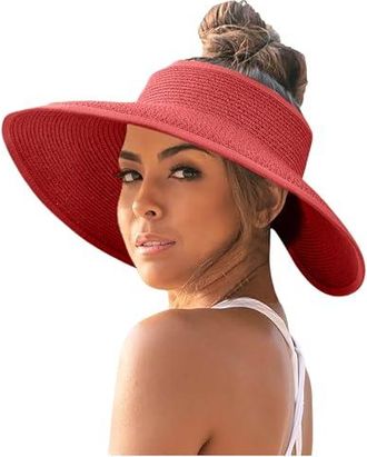 Generic Produit catégorie Scarf Hat& Gloves Chapeau -Soleil pour femmesédition coréennehaut ouvertgrand Chapeau de solairesans Haut Pliable (Red, One Size)