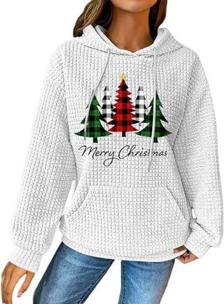 Generic Sweat à capuche de Noël pour femme, coupe ample, tendance, décontracté, avec pour Noël, joli sweat à capuche imprimé pour entraînement, fête, cadeaux 