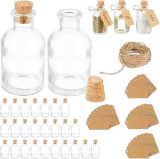 Relaxdays Dekogl&auml;ser 30er Set, Glasflaschen mit Korken, 60 ml, zum Bef&uuml;llen mit Deko, Gew&uuml;rzgl&auml;ser, transparent/Natur