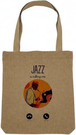 Fabulous Sac Shopping Tote Bag Aspect Lin - Jazz Is Calling Me Music United States - Sac de Courses Toile Epaisse 360g Beige Naturel Cabas Port&eacute; Epaule Solide 