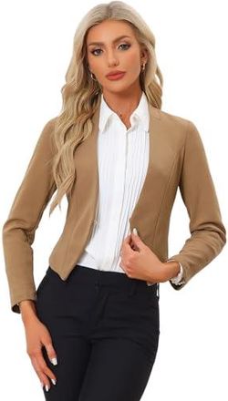 Allegra K Blazer Court Femme Décontracté à Manches Longues et Col en V Cardigan Veste Blazer Kaki Profond L