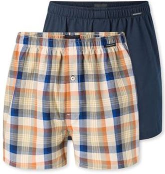 Schiesser Lot de 2 boxers pour homme - Sous-v&ecirc;tements classiques &agrave; carreaux en coton - Patte de boutonnage - Taille &eacute;lastique, Boxers bleu fonc&eacute;, assortis 1, XX