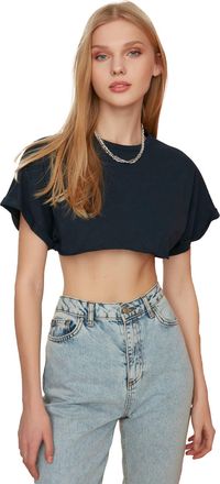 Trendyol Trendyol Damen Crap-gestricktes T-shirt T Shirt, Navy, XS EU