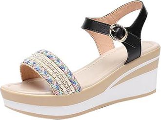 Generic Sandales Femme été Confortable Bout Rond Talons Compensées Semelle épaisse Bout Ouvert Boucle Rétro Chic Plateforme Legeres Robes Sandales Chaussures 