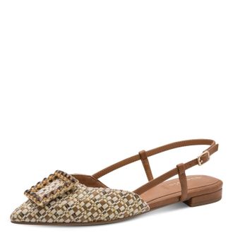 Tamaris Slingpumps TAMARIS, Damen, Gr. 37, natur kombiniert, Lederimitat, Textil, kontrastfarbene Details, Schuhe Slingpumps, Blockabsatz, Sommerschuh mit sch