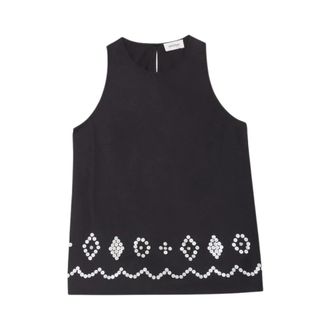 ottod'Ame Baumwoll-Top mit Knopfstickerei - - Tops - Damen - Schwarzk - L