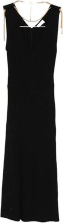 Elisabetta Franchi Femme, Robes, Noir, Taille: 40 FR Robe Maxi C&ocirc;tel&eacute;e &agrave; Col en V avec D&eacute;tail Cha&icirc;ne Dor&eacute;e