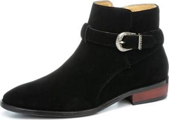 Generic Bottines en daim synthétique à bout rond et à talon bas avec fermeture éclair pour homme, Noir, 40 2/3 EU