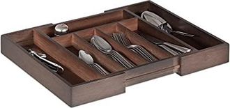 Relaxdays 10023241 Boîte à Couverts Tiroir, Extensible, Largeur Variable, 5-7 Casiers, Organiseur Bambou, 5,5x48,5x37cm, Marron, Brun Foncé