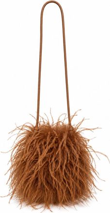 Yves Salomon Ostrich Feather Embroidered Shoulder Bag - Tobacco