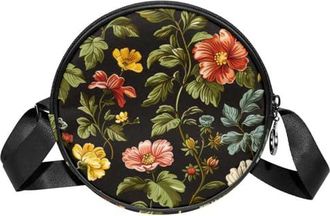 Generic Petit sac &agrave; bandouli&egrave;re rond pour femme, motif floral avec fermeture &eacute;clair, bretelles r&eacute;glables, style d&eacute;contract&eacute;, pour femmes et filles