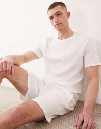 HUGO BOSS Lounge-T-Shirt in Wei&szlig; mit Waffelstruktur, Kombiteil