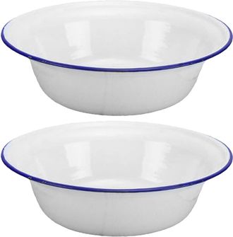 NUOBESTY 2 St&uuml;ck Emaillesch&uuml;sseln 22cm Wei&szlig; Tiefe Suppenschalen aus Robustem Emaille Schadstofffrei Sp&uuml;lmaschinengeeignet Vielseitig f&uuml;r Haushalt und K&uuml;che