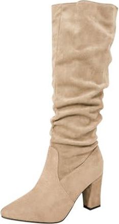 Generic Bottes Femme &agrave; Talon Haut Bout Pointu Bottes Hautes en Daim Su&eacute;d&eacute; Style Britannique &Eacute;l&eacute;gantes L&eacute;g&egrave;res Confortables Casual Chic Femme Chaussures Montan
