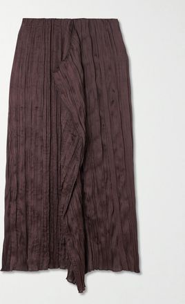 Staud Jupe Midi En Satin Pliss&eacute; &Agrave; Drap&eacute; Mai - Marron